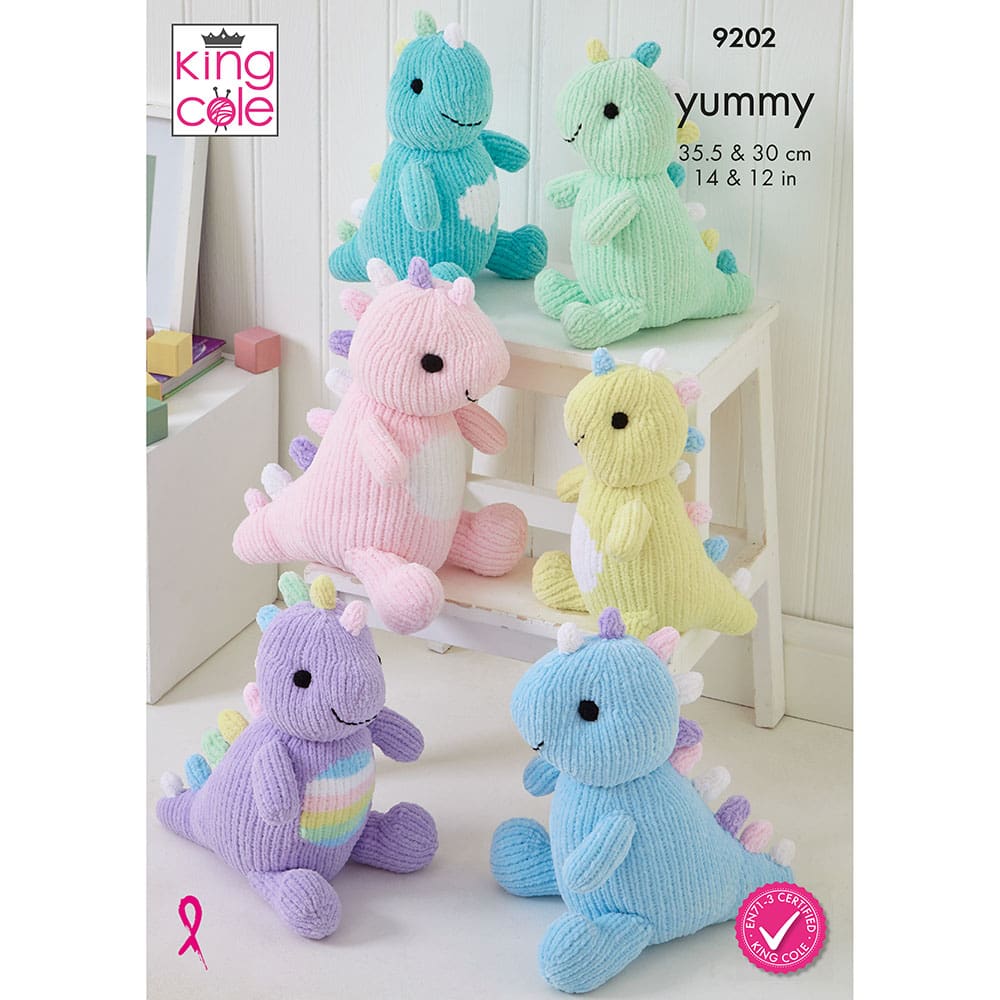 Cuddly Dinosaurs knitted in Yummy and Dollymix DK | King Cole