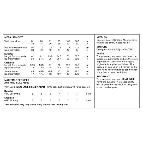 Sweater and Cardigan knitted in Firefly Aran | King Cole